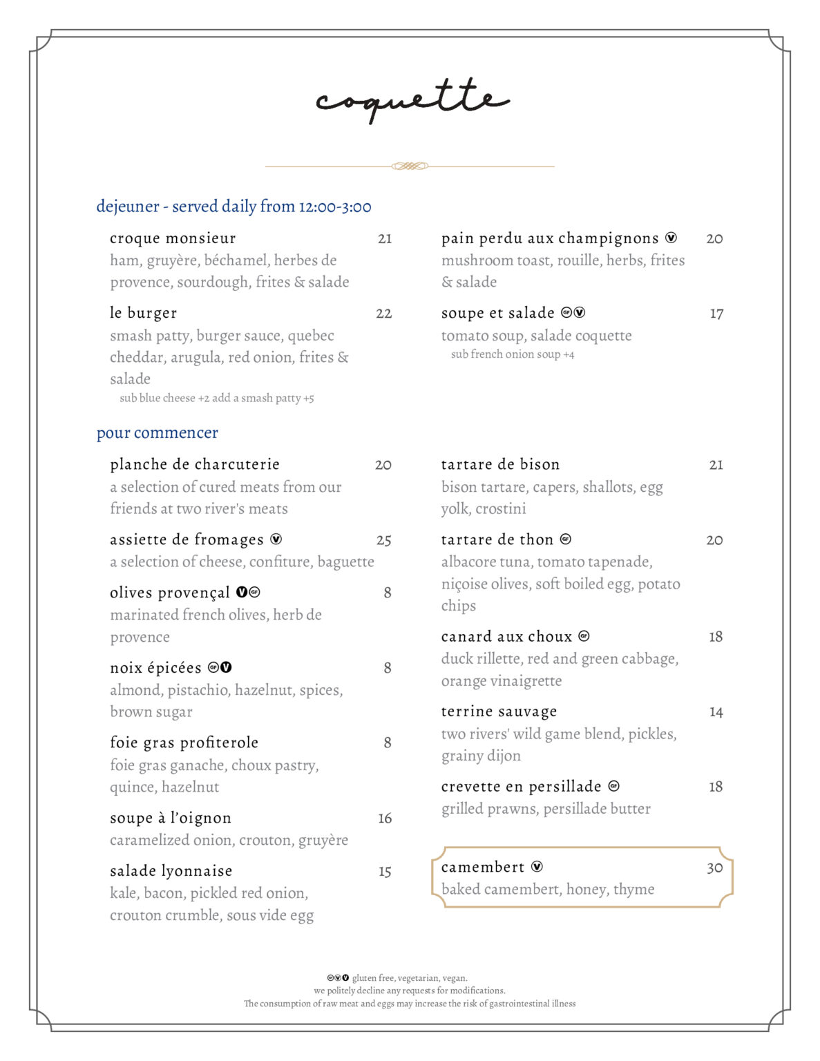 Menus – Coquette