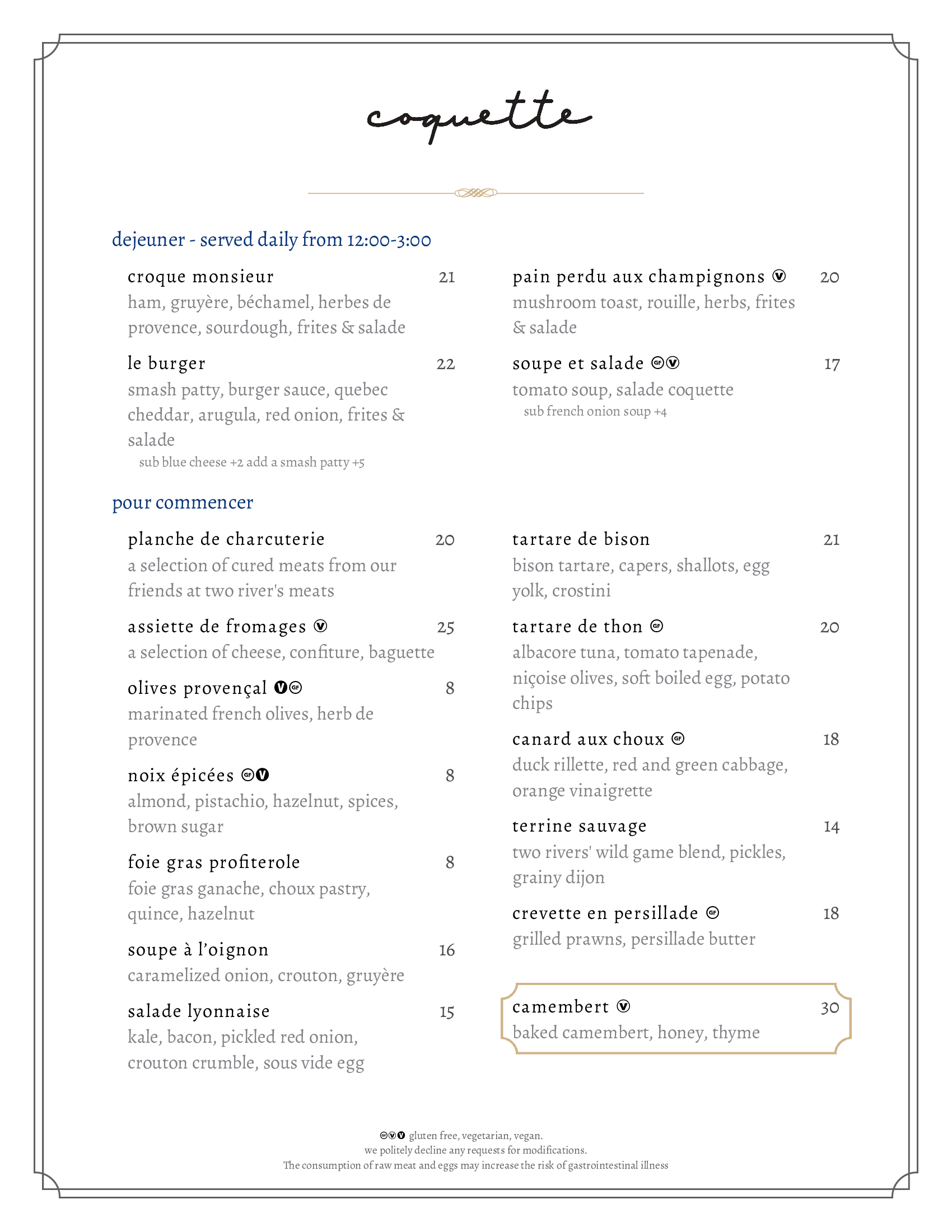 Menus – Coquette