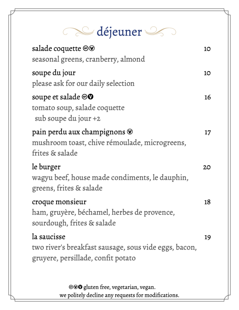 Menus – Coquette