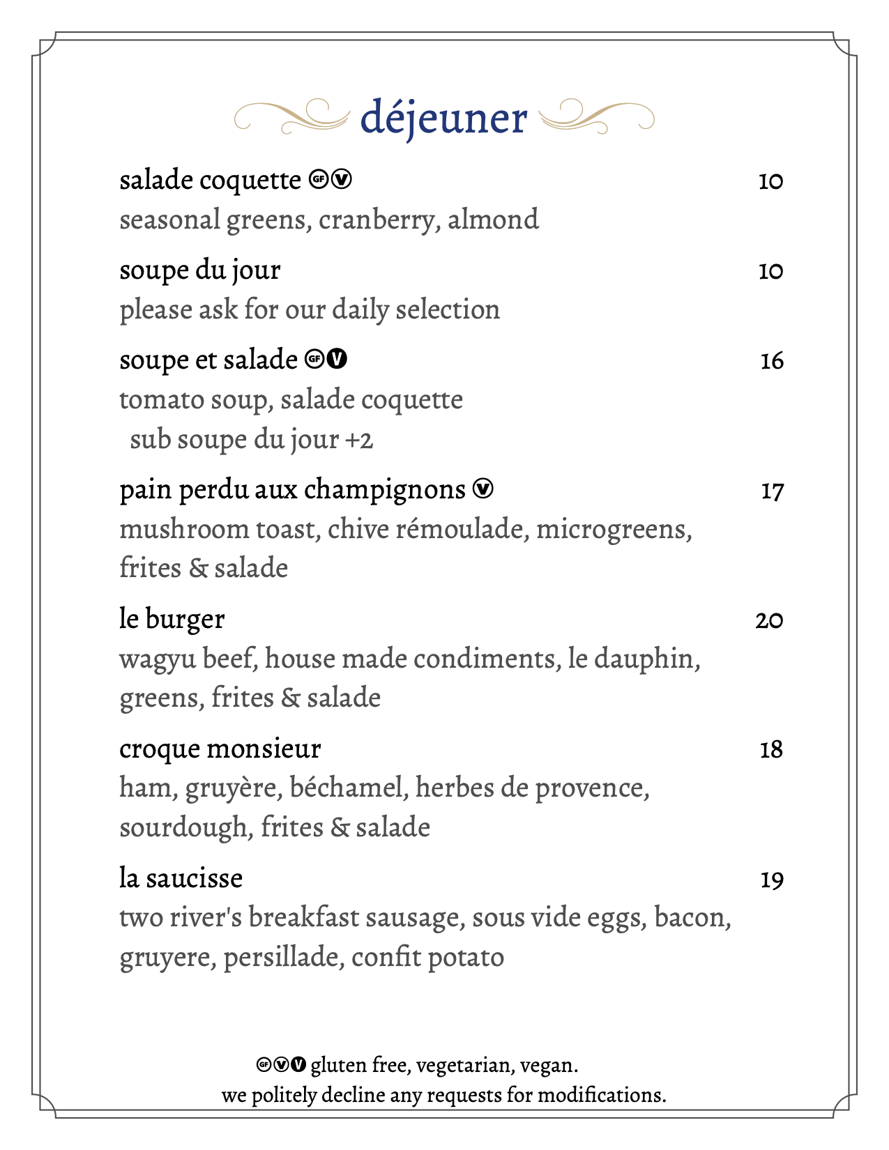 Menus – Coquette