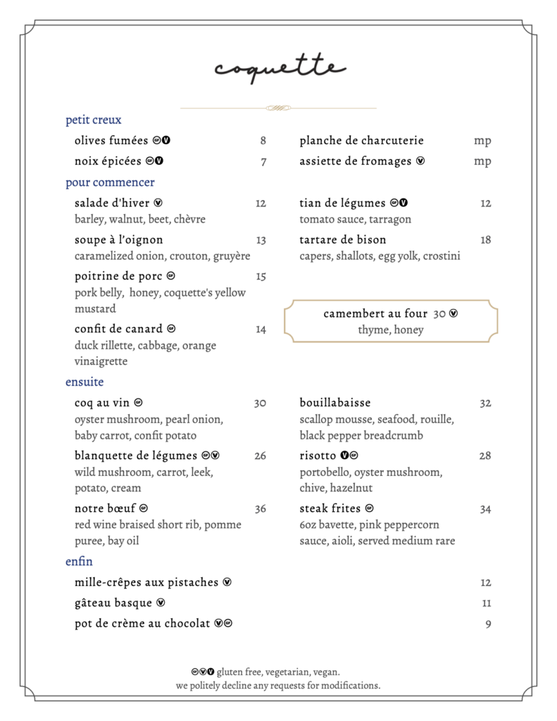 Menus – Coquette
