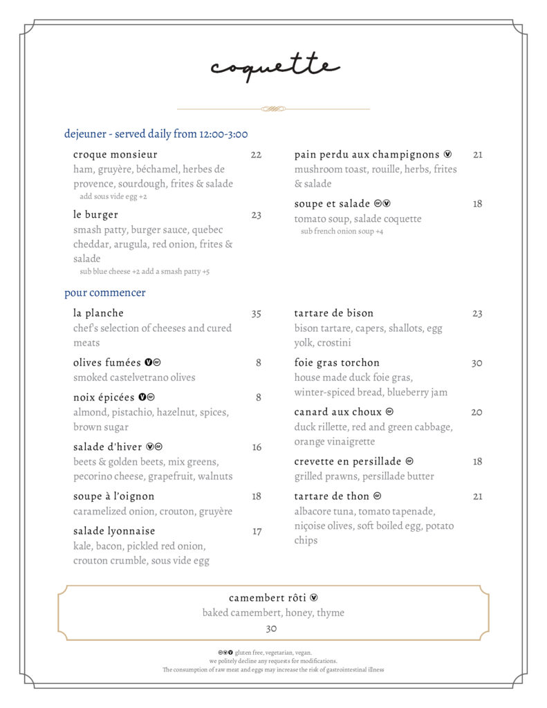 Menus – Coquette