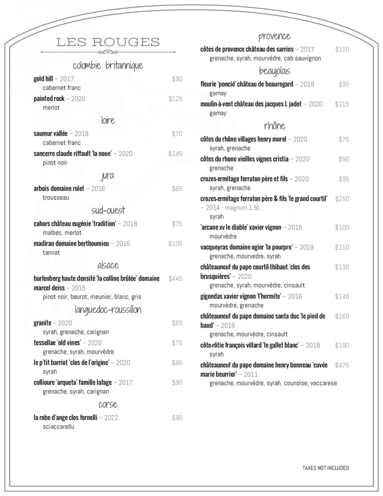 Menus – Coquette
