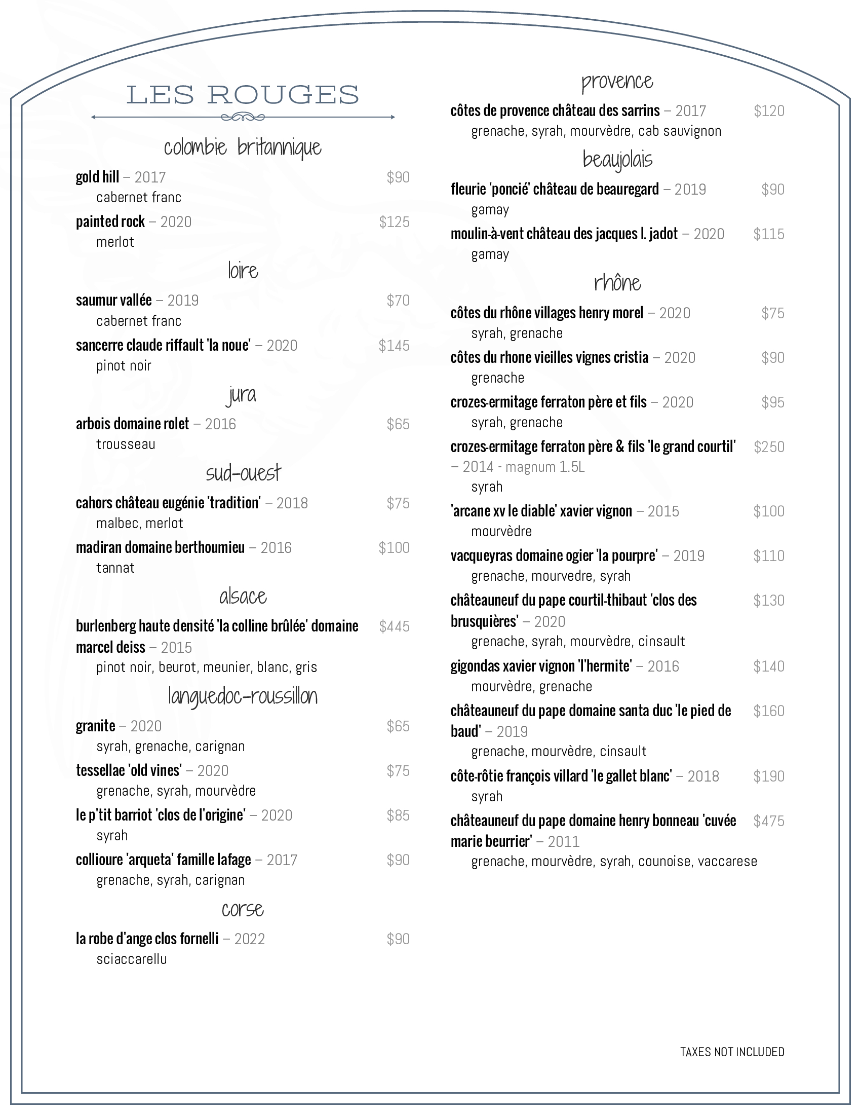 Menus – Coquette