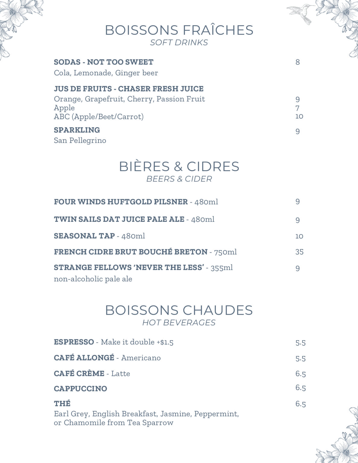 Menus – Coquette