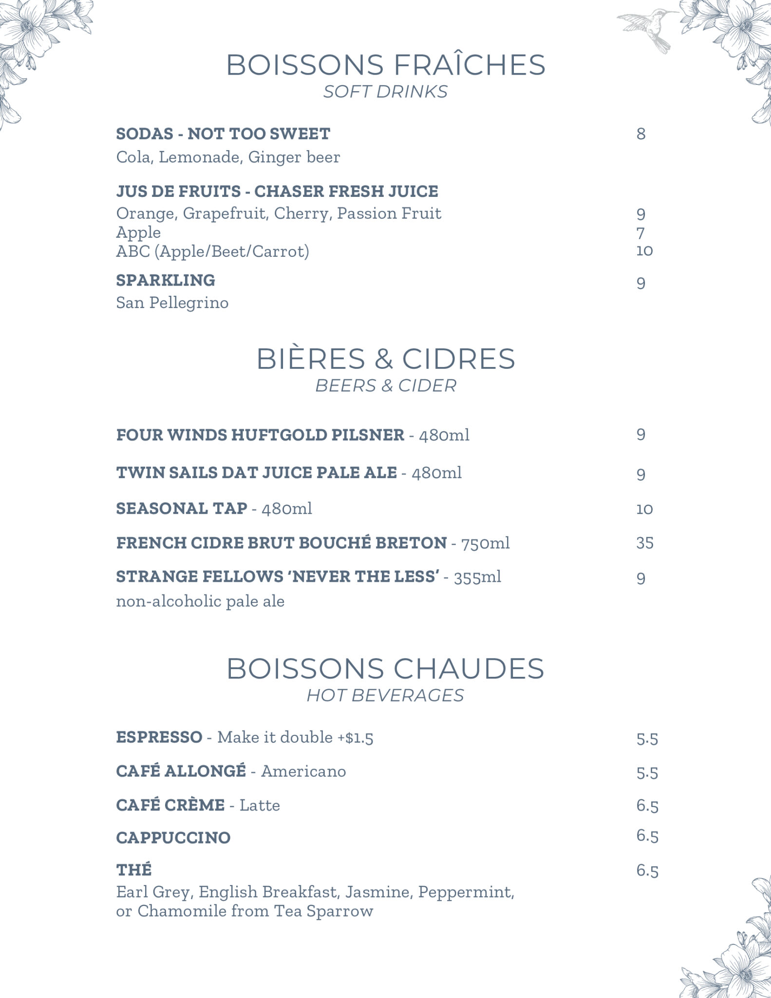 Menus – Coquette