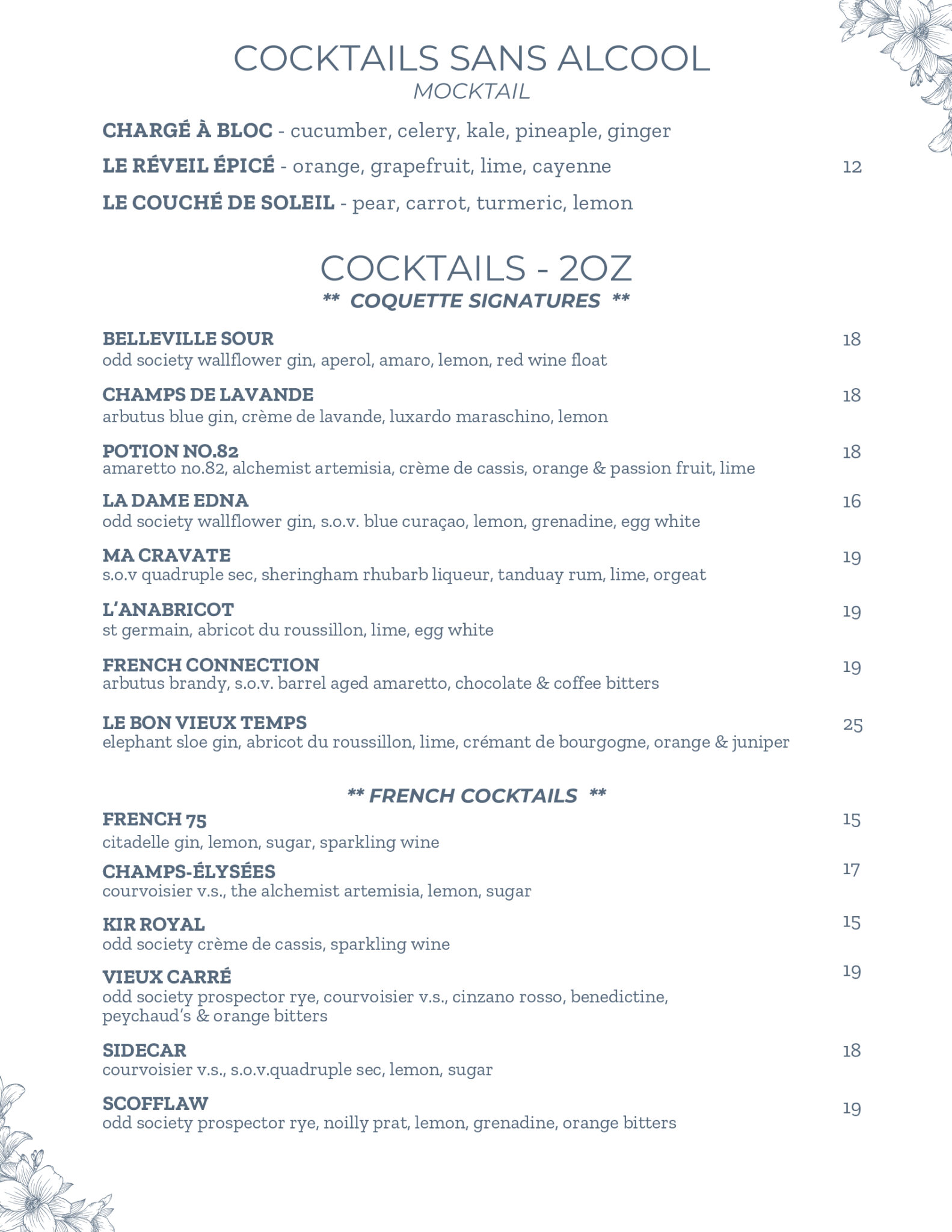 Menus – Coquette