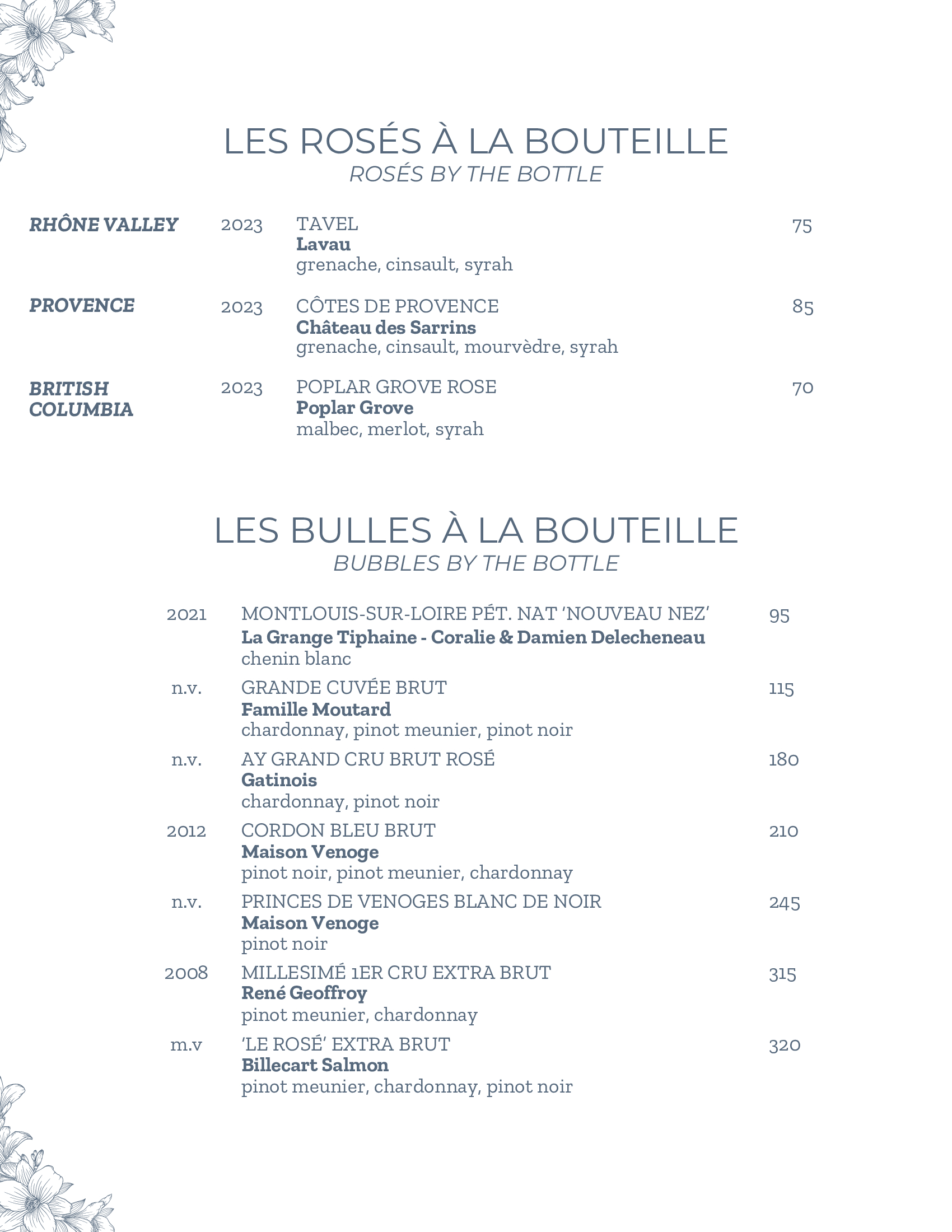 Menus – Coquette