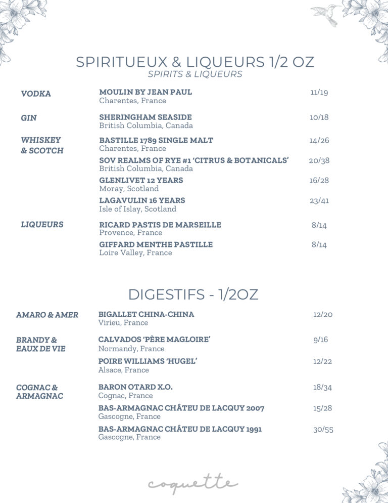 Menus – Coquette
