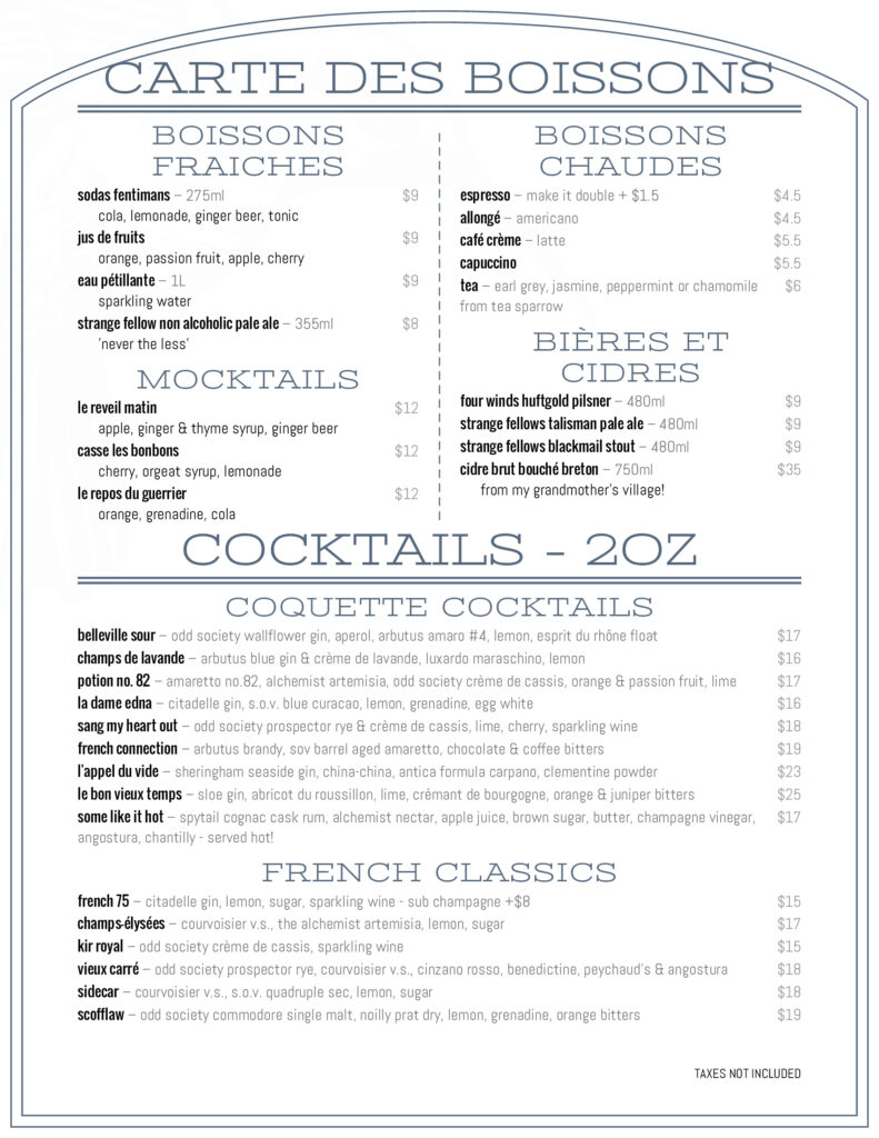 Drinks Menu – Coquette