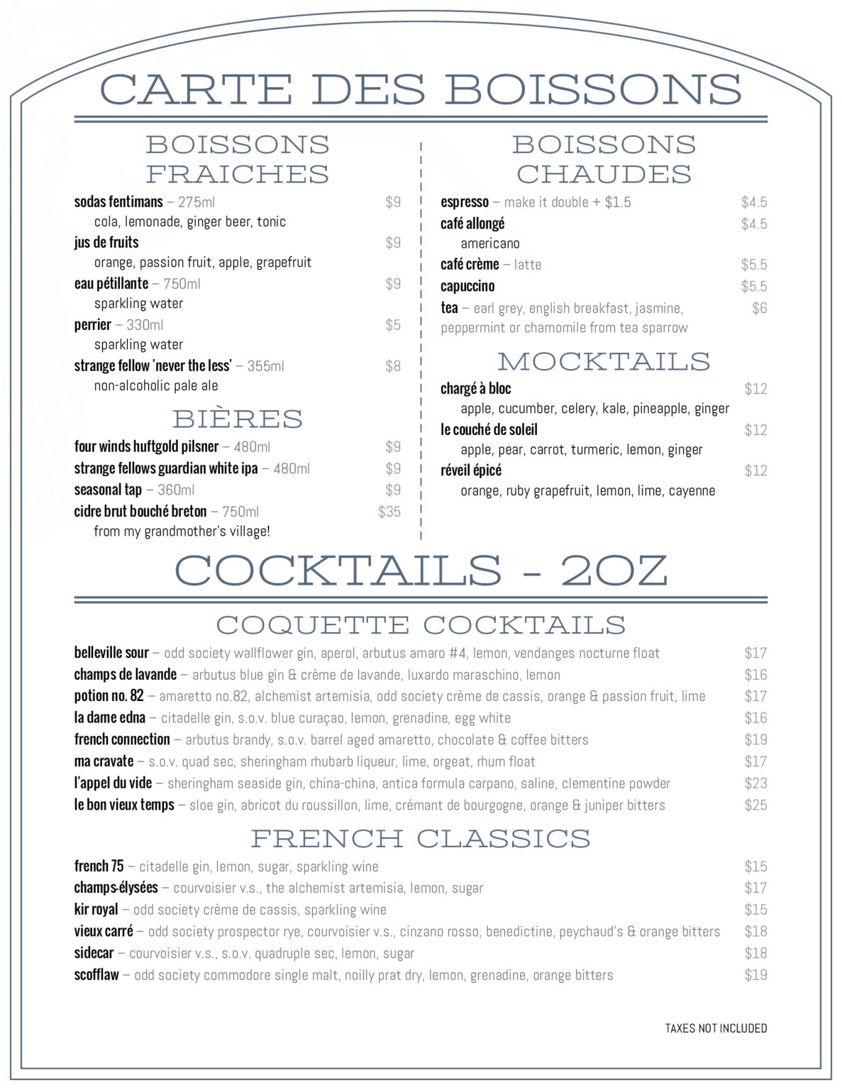 Menus – Coquette