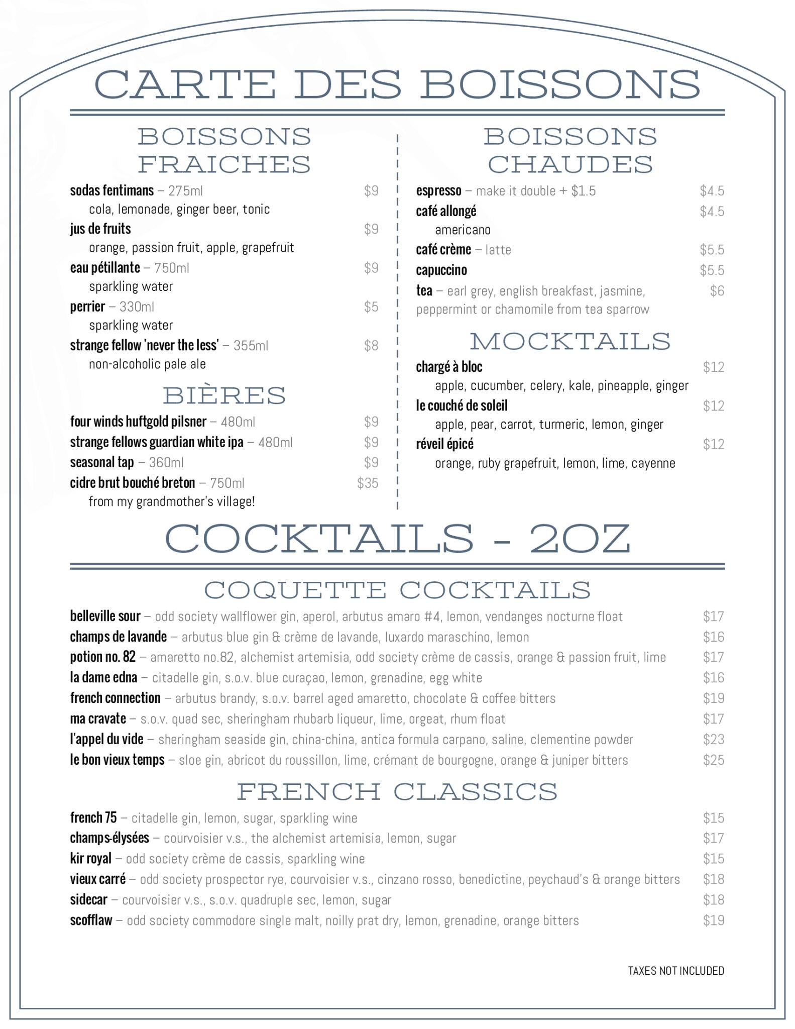 Menus – Coquette