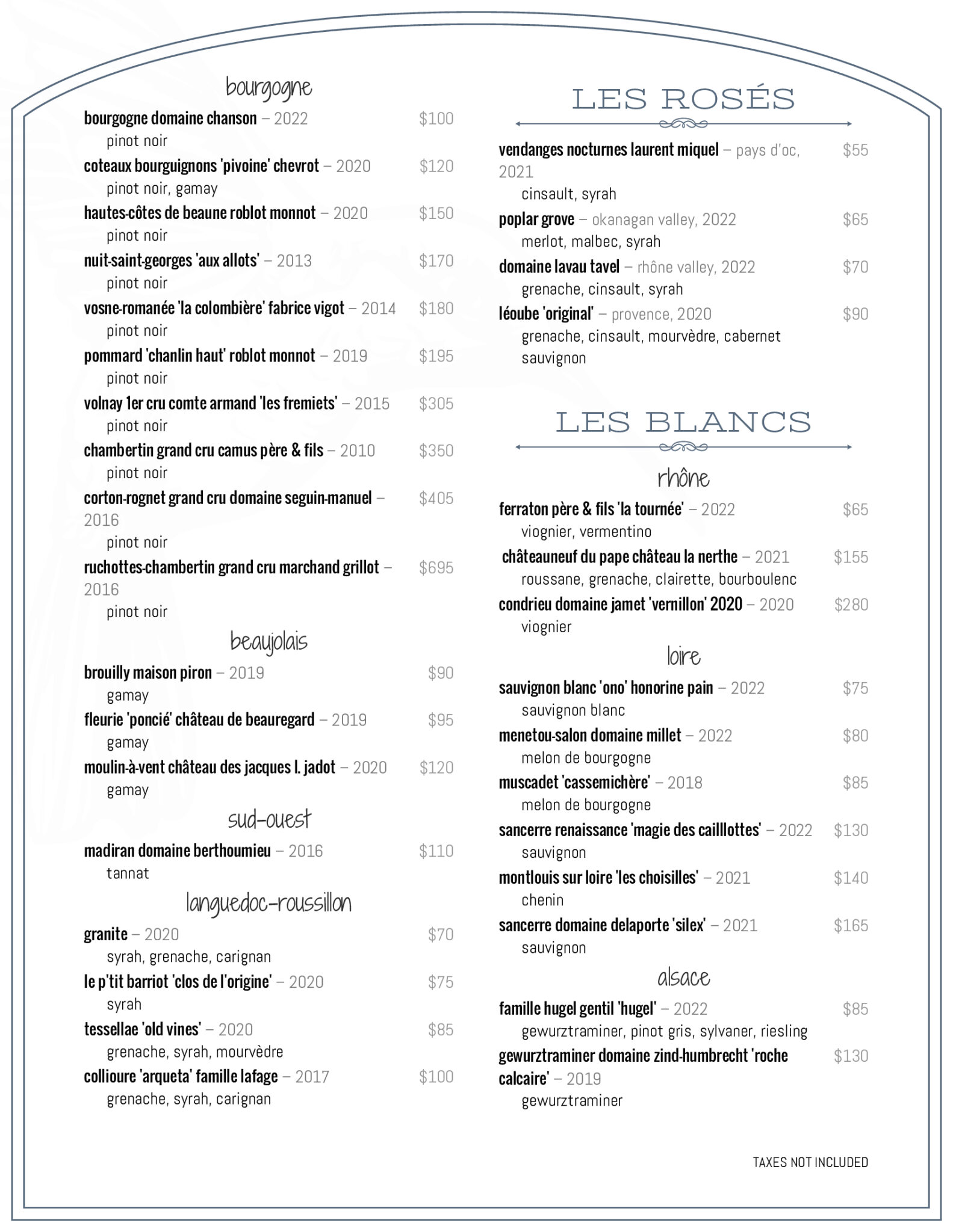 Menus – Coquette
