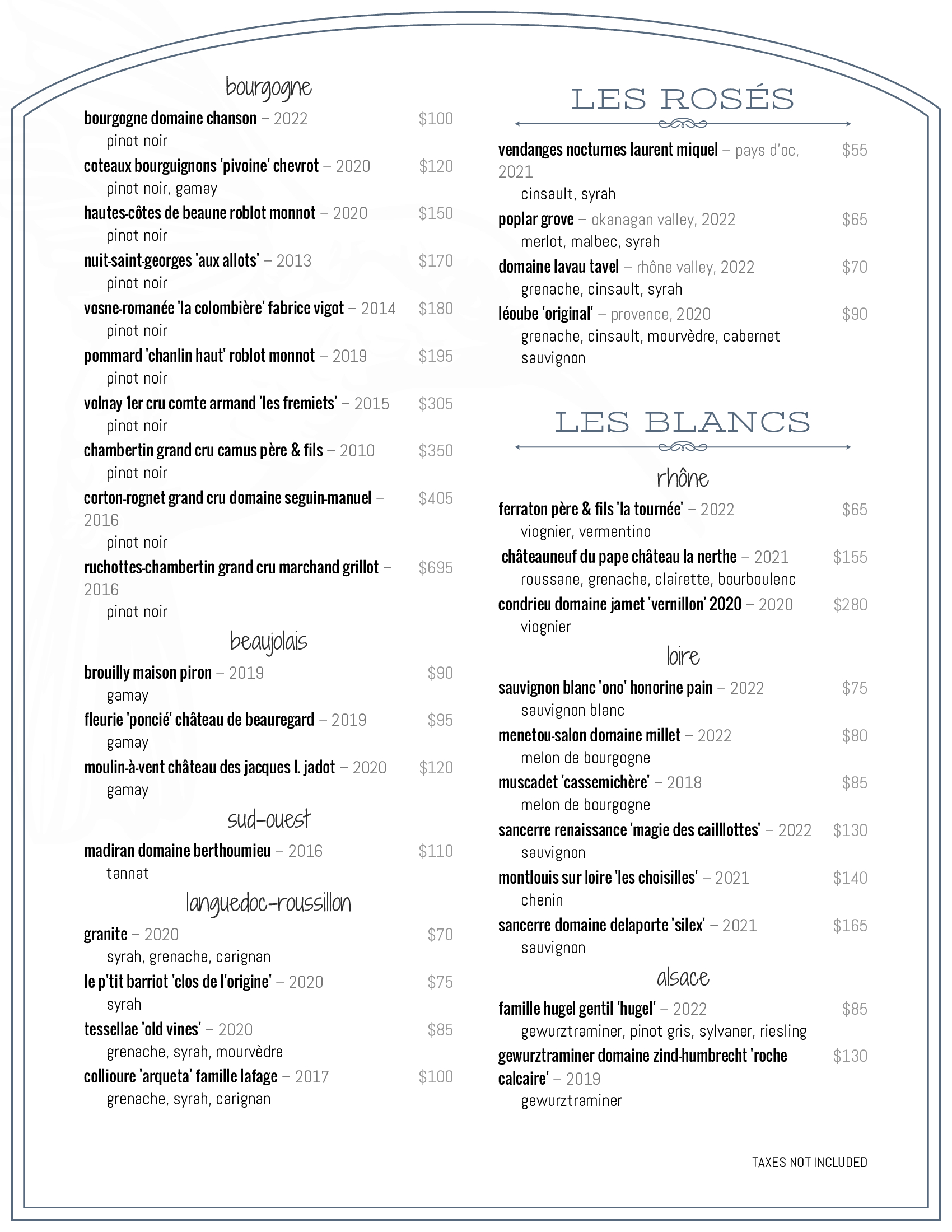 Menus – Coquette