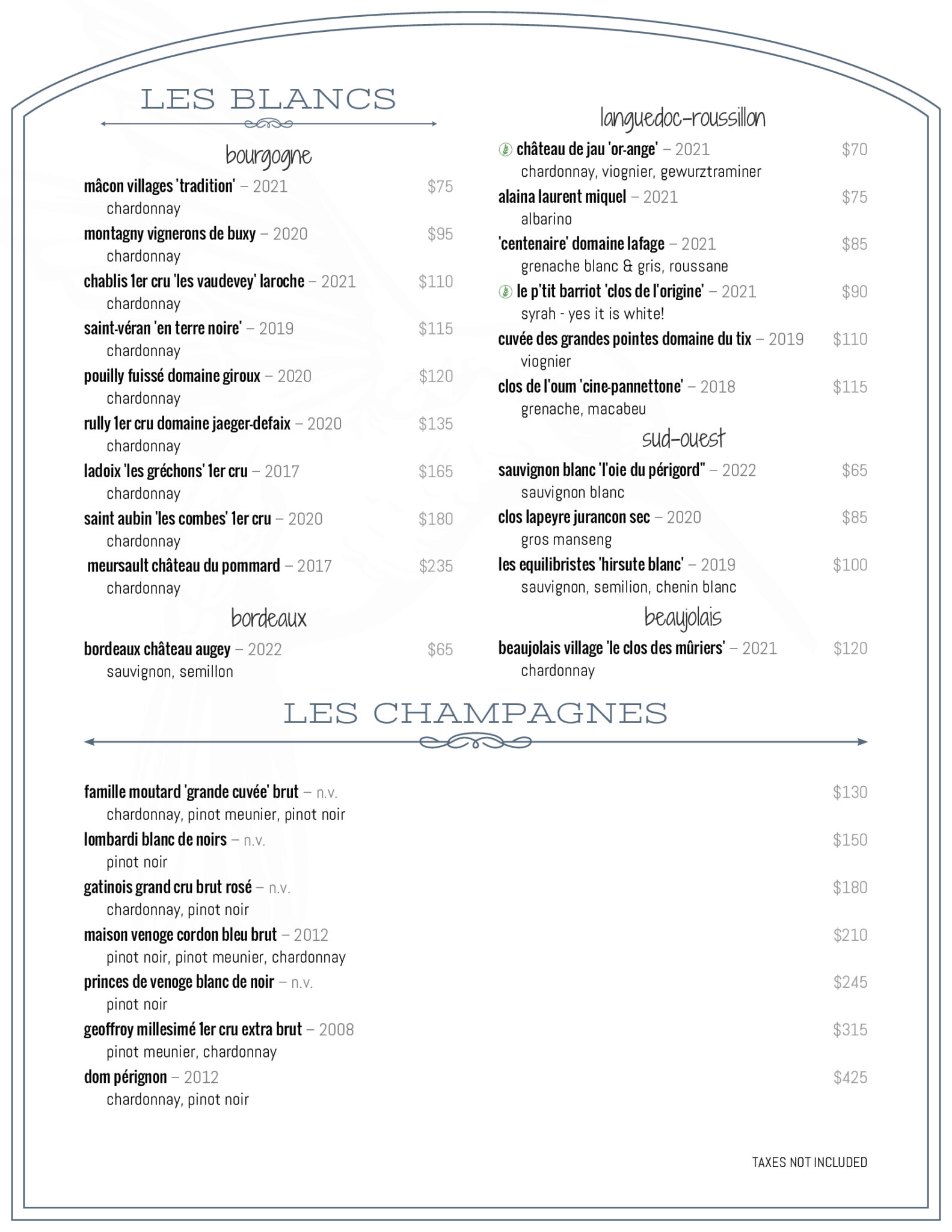 Menus – Coquette