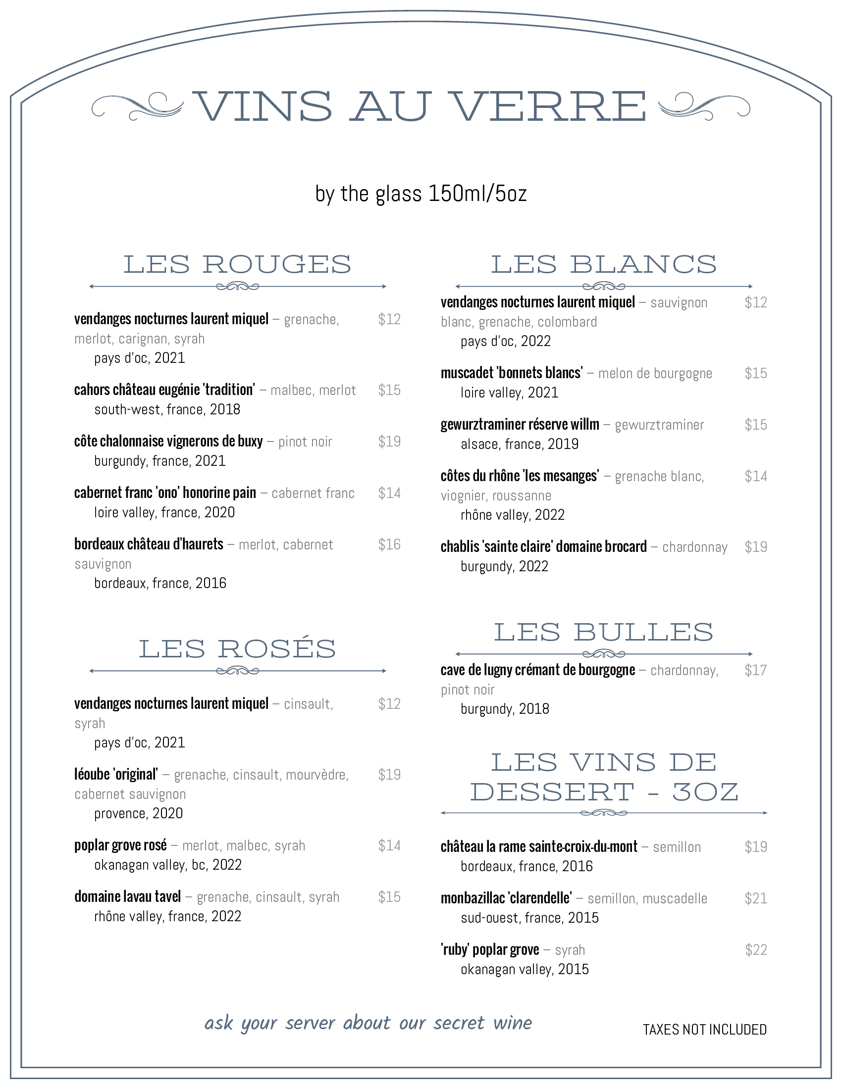 Menus – Coquette