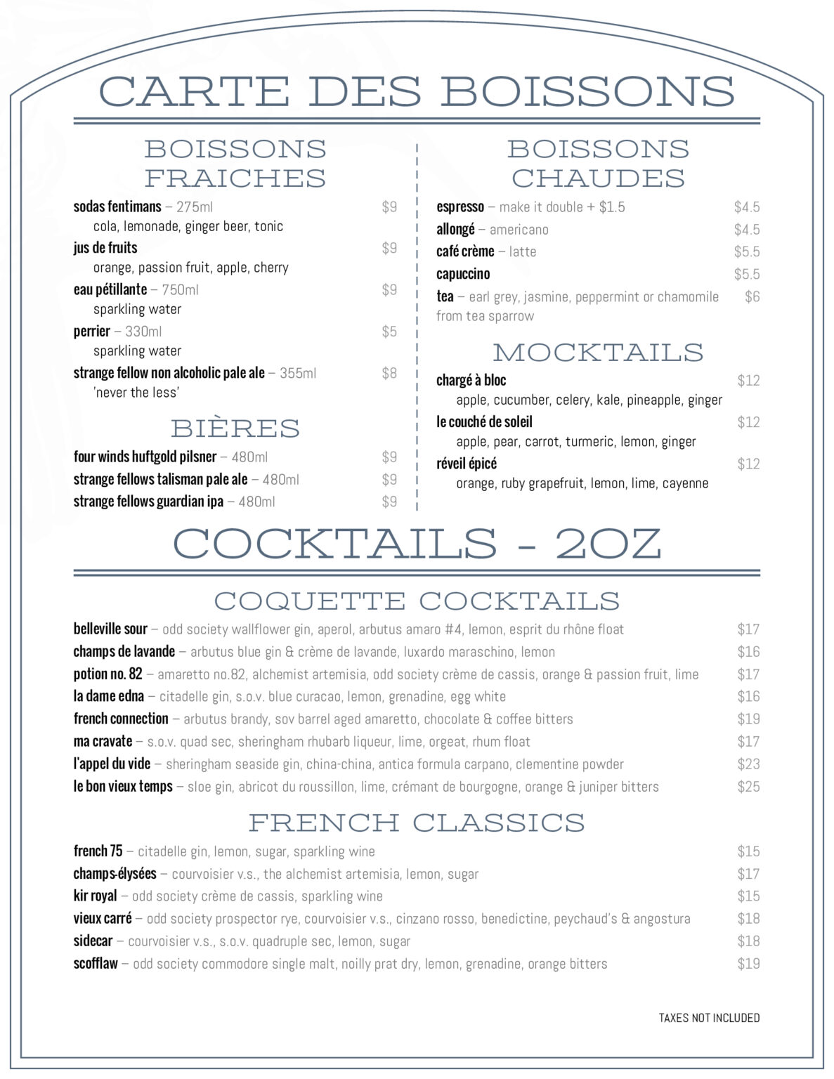Menus – Coquette