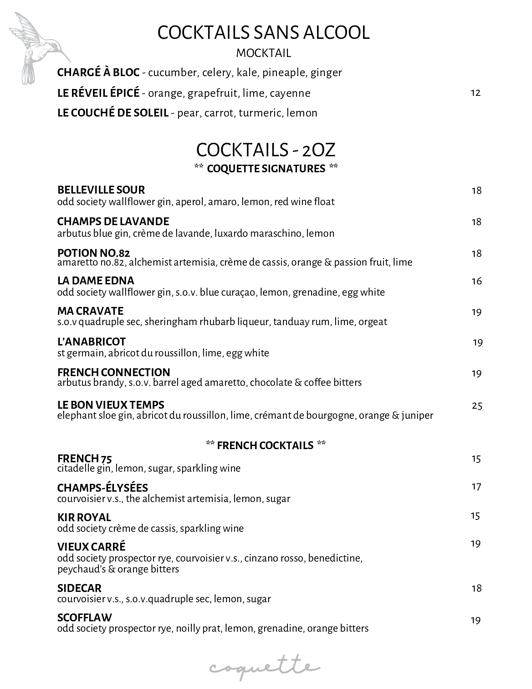 Menus – Coquette
