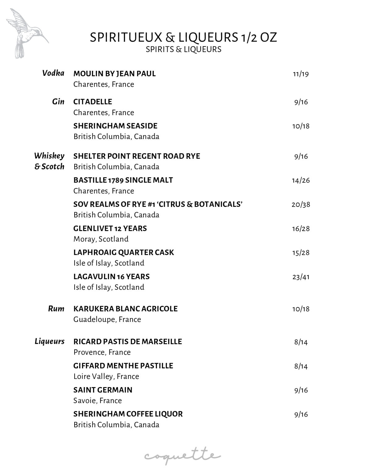 Menus – Coquette