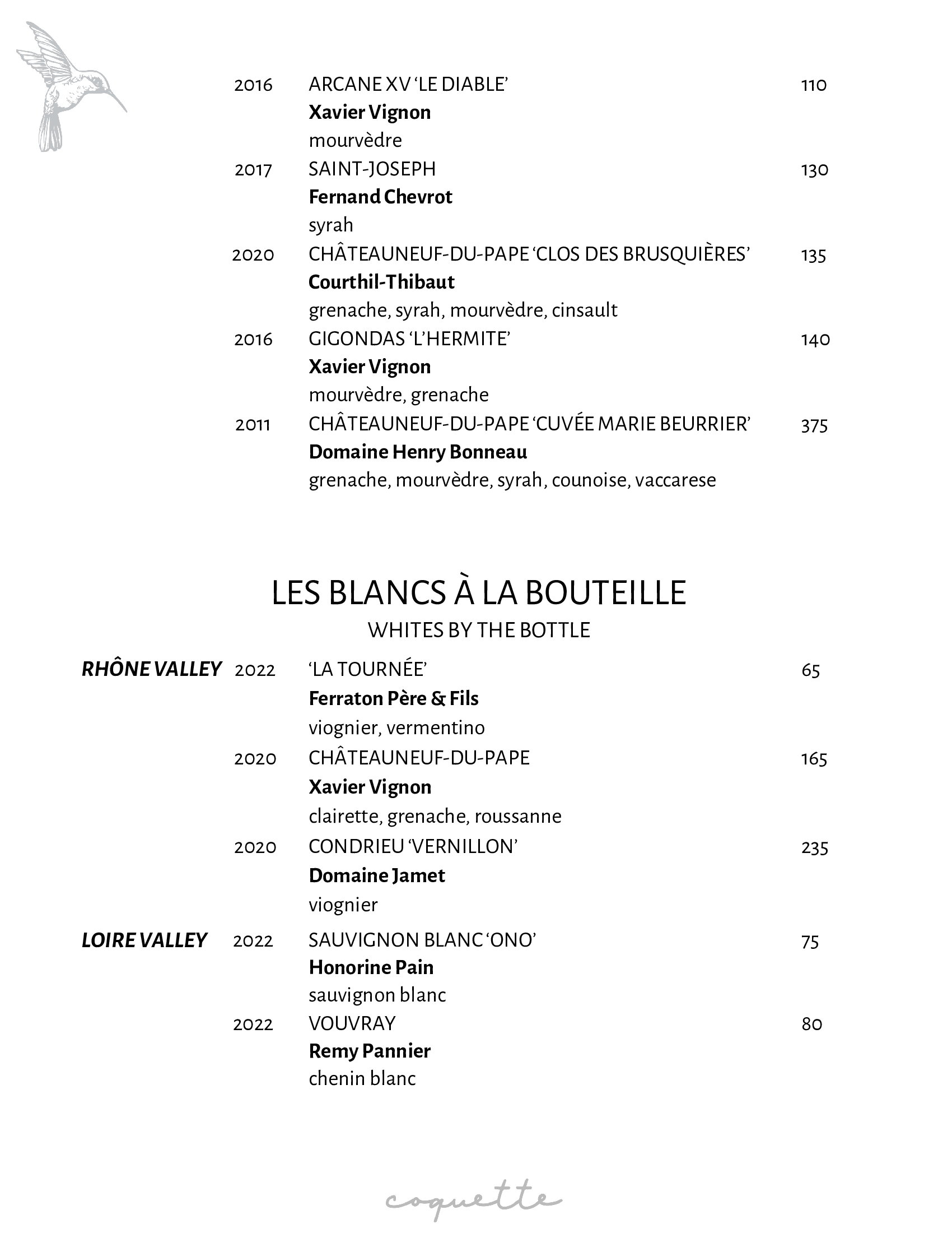 Menus – Coquette