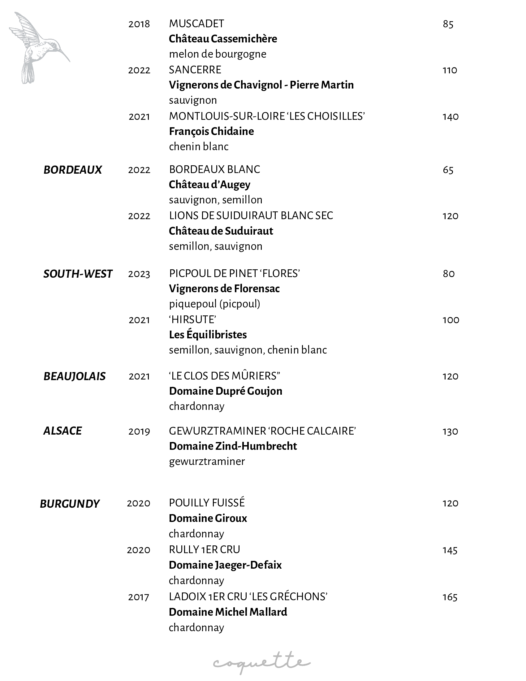 Menus – Coquette