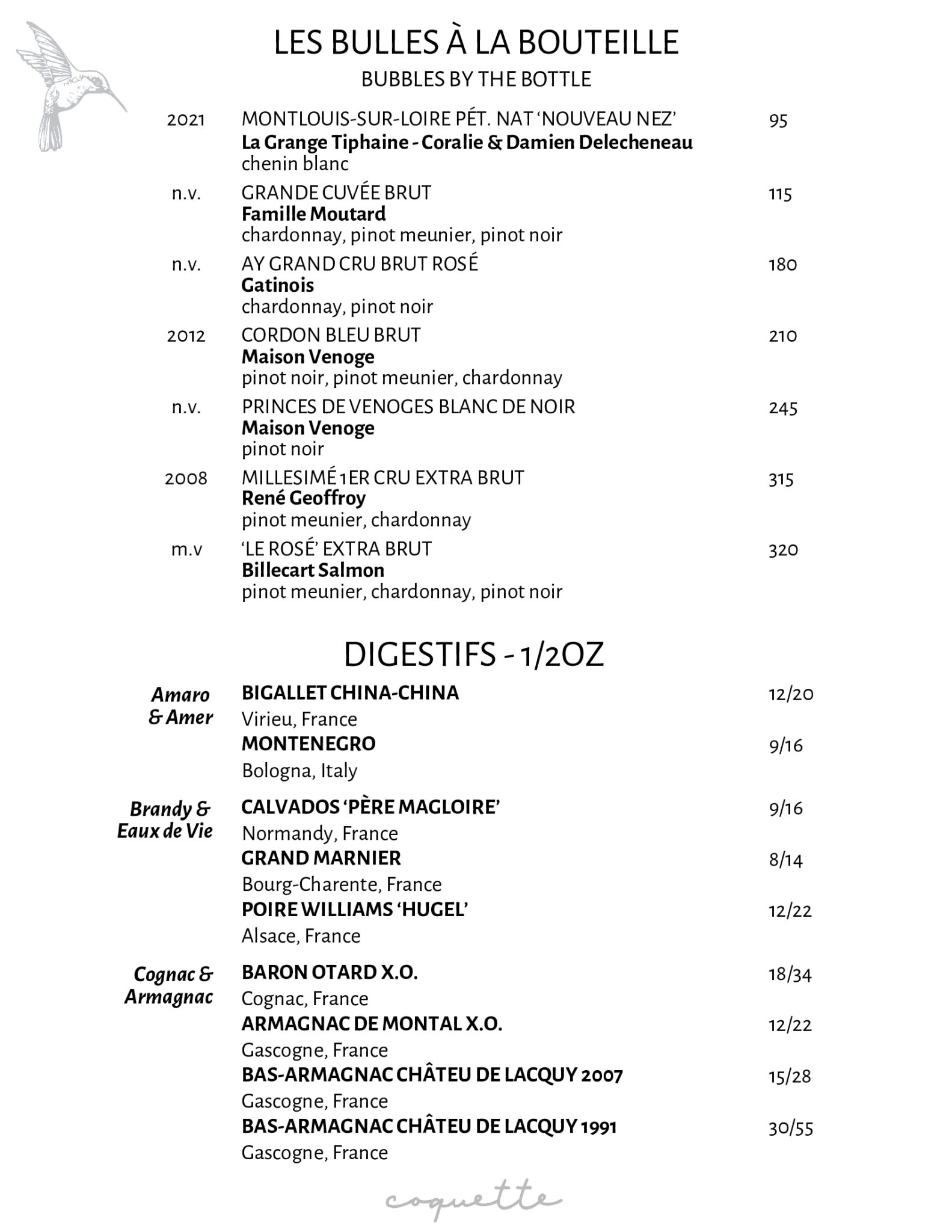 Menus – Coquette