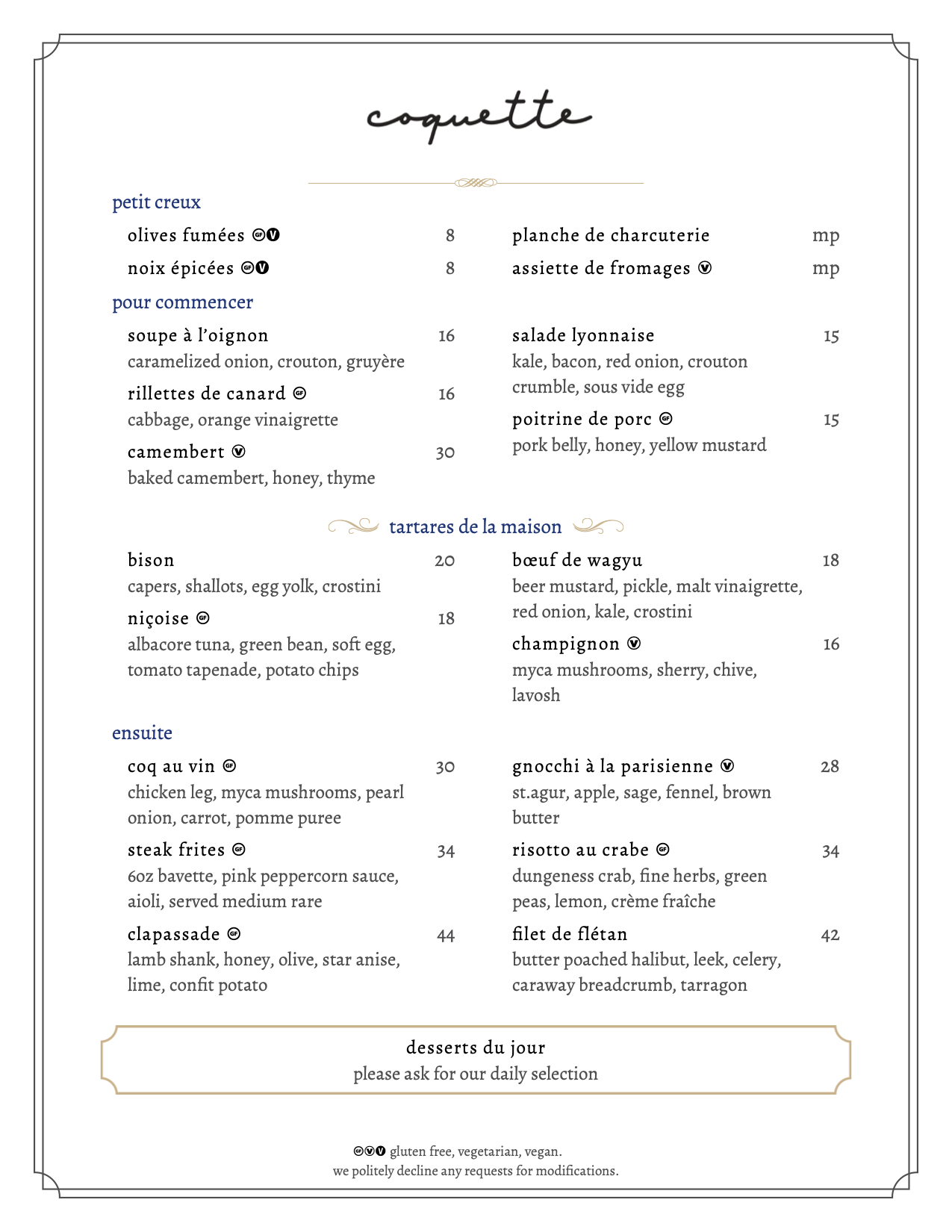 Menus – Coquette
