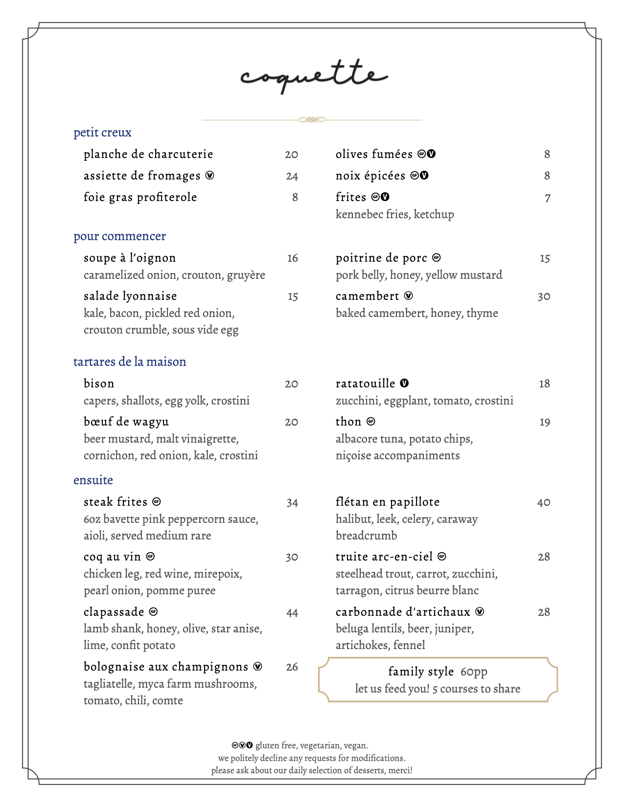 Menus – Coquette