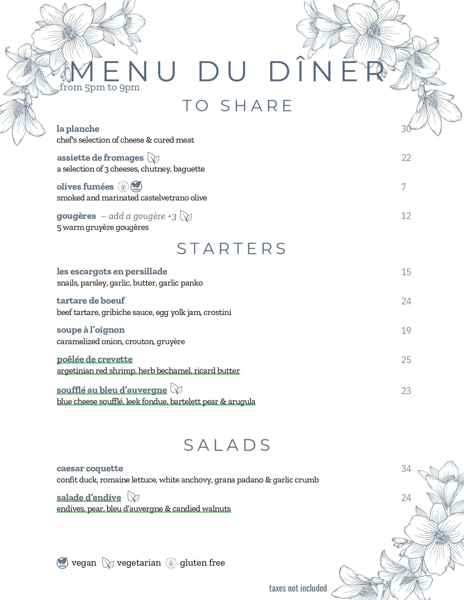 Menus – Coquette