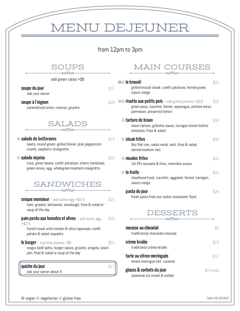Menus – Coquette