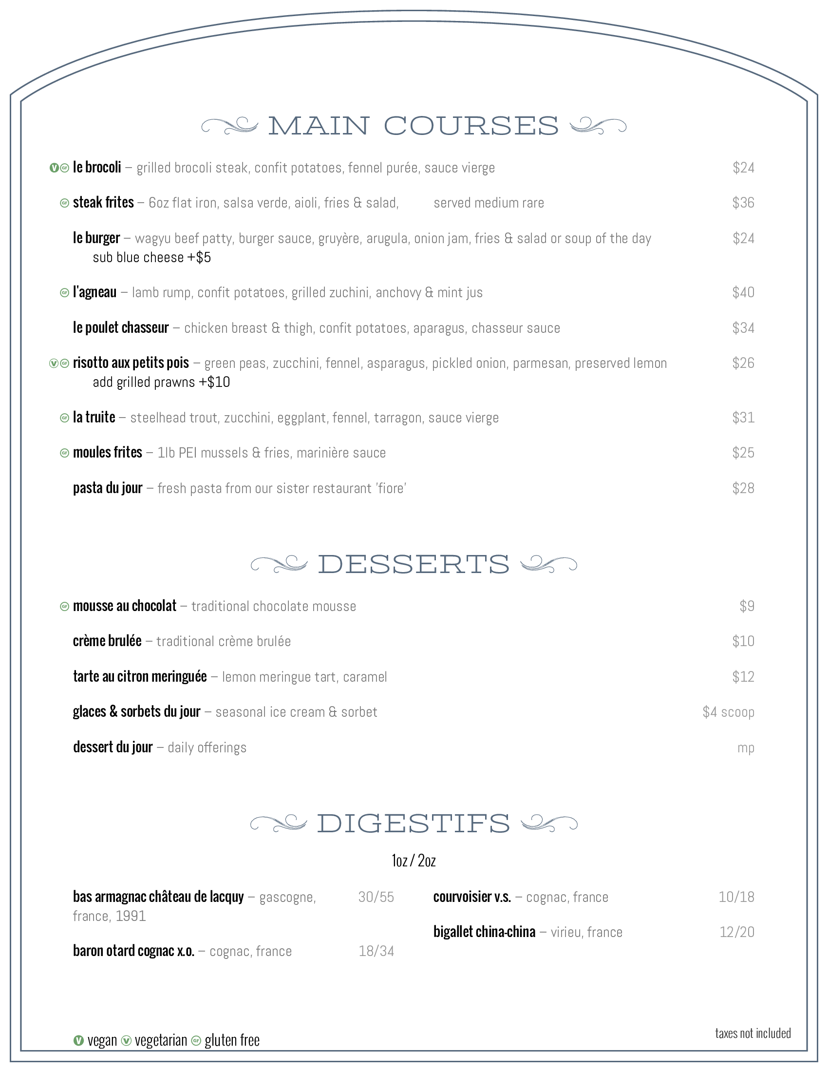 Menus – Coquette