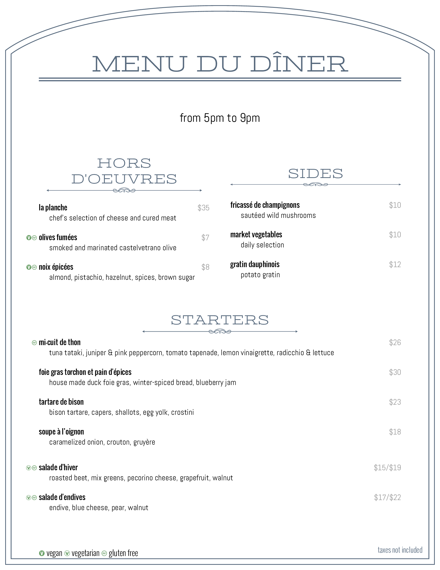 Menus – Coquette
