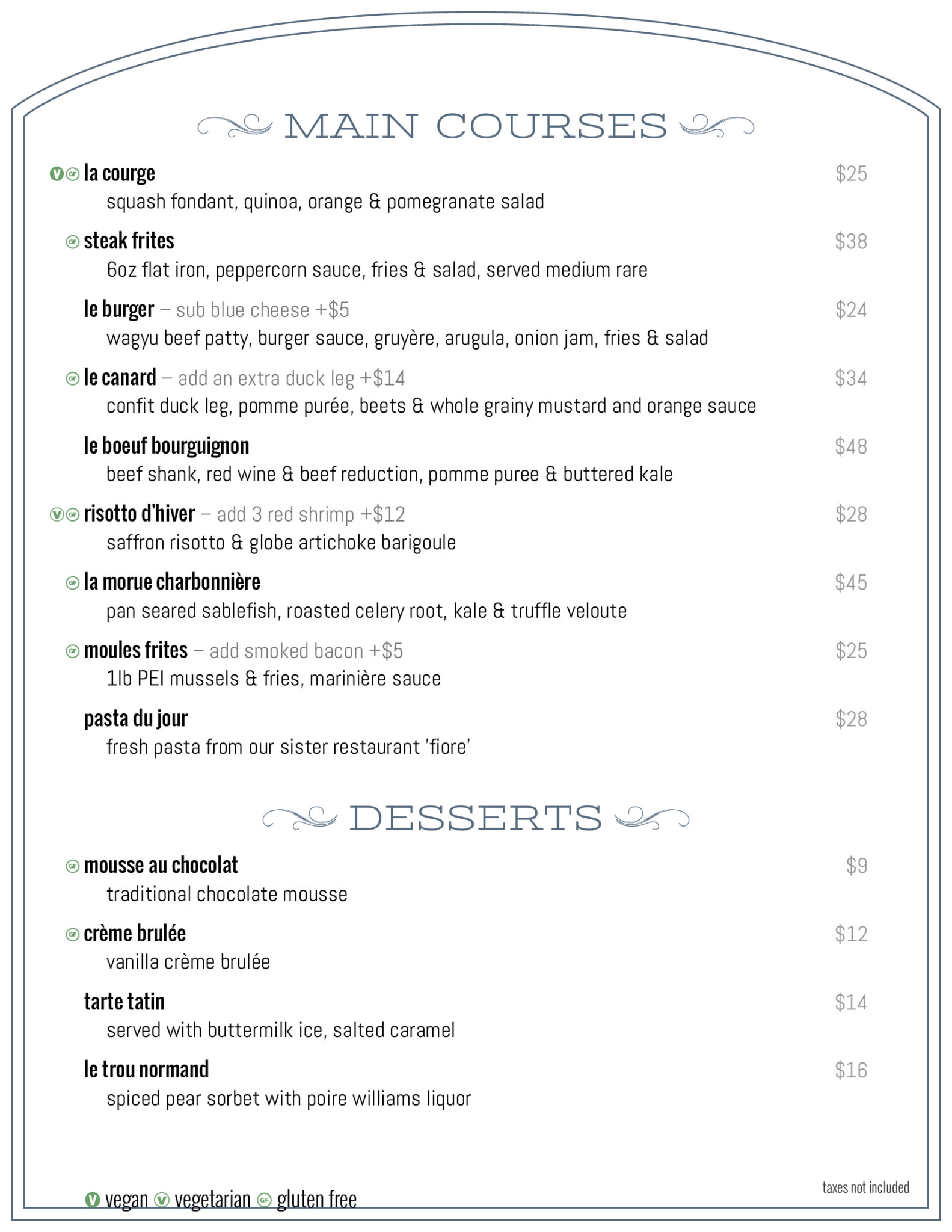 Menus – Coquette