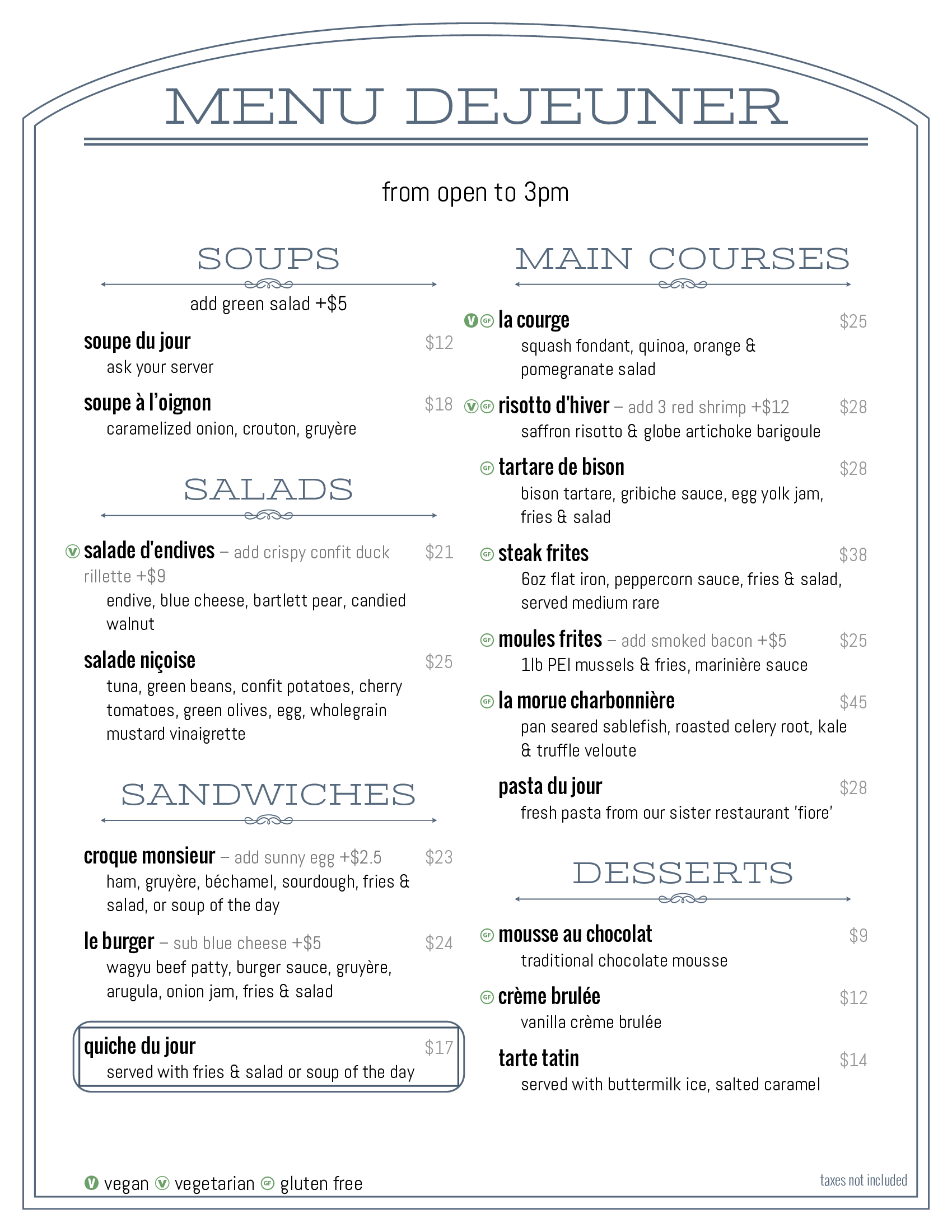 Menus – Coquette