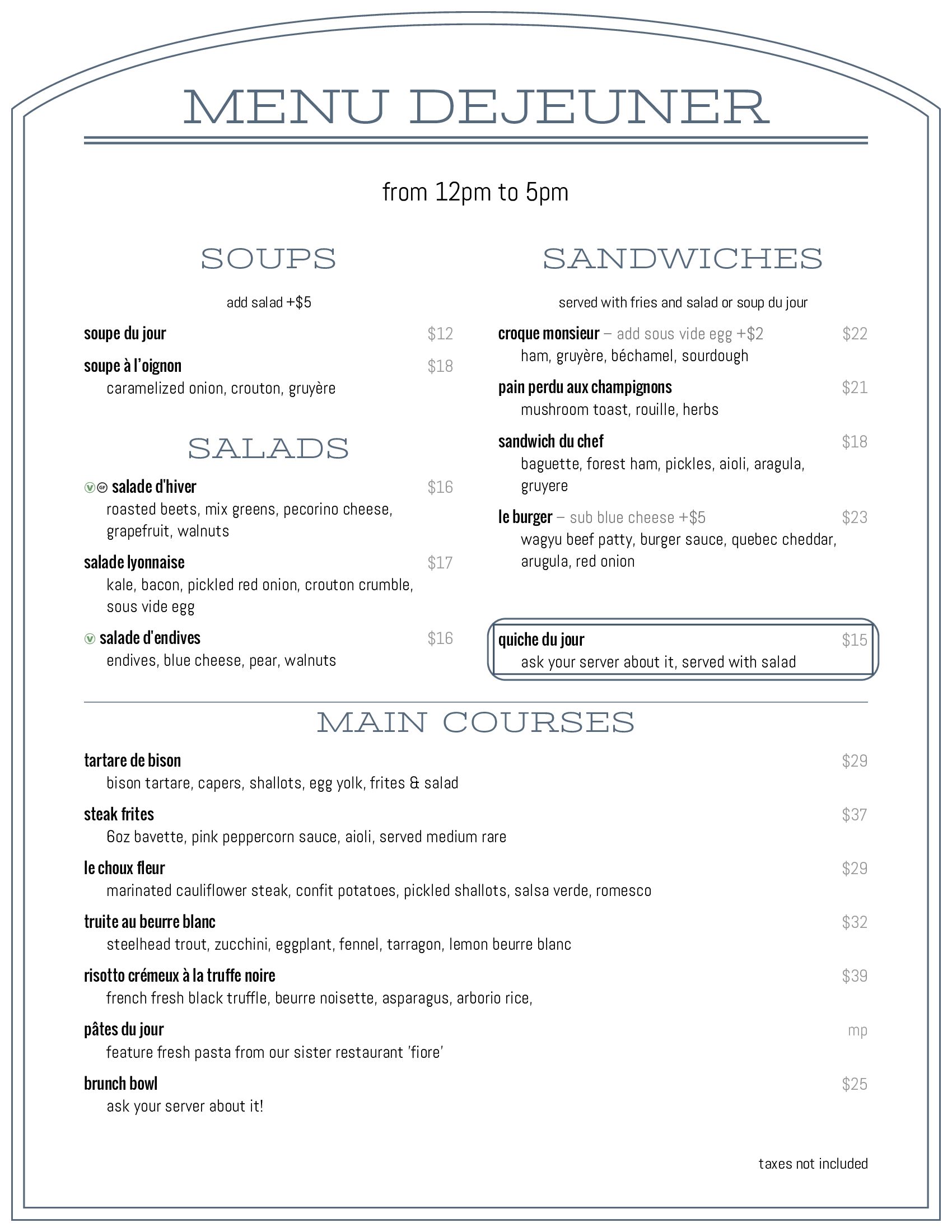Menus – Coquette