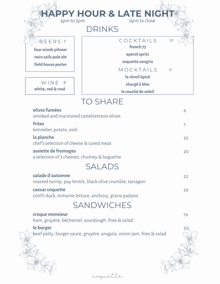 Menus – Coquette