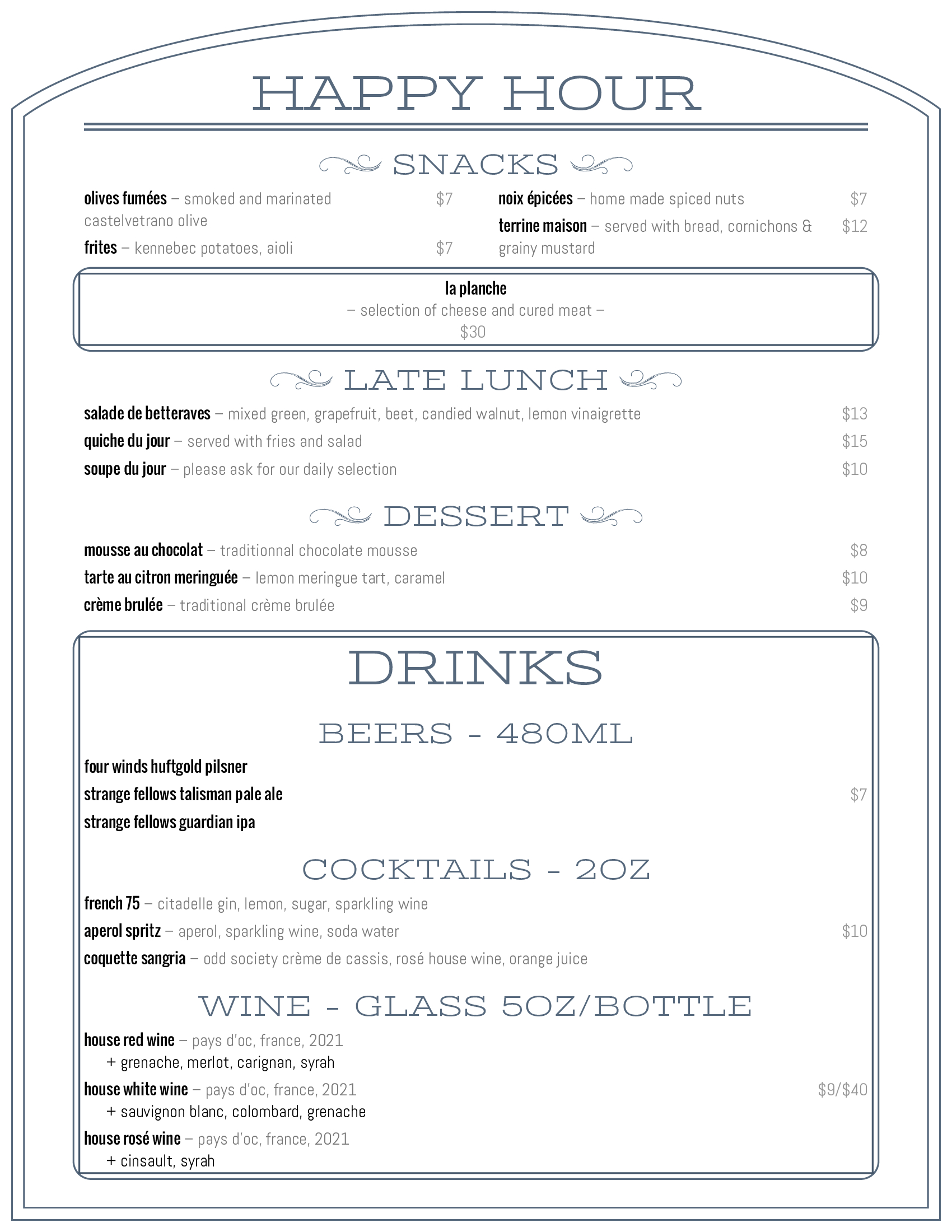 Menus – Coquette