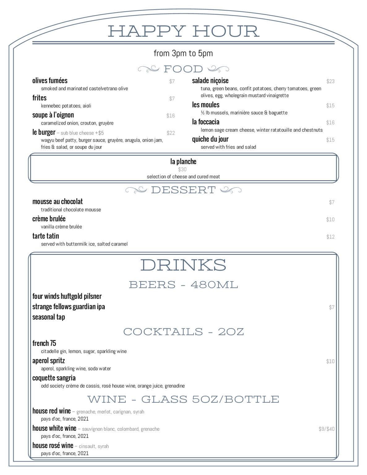 Menus – Coquette