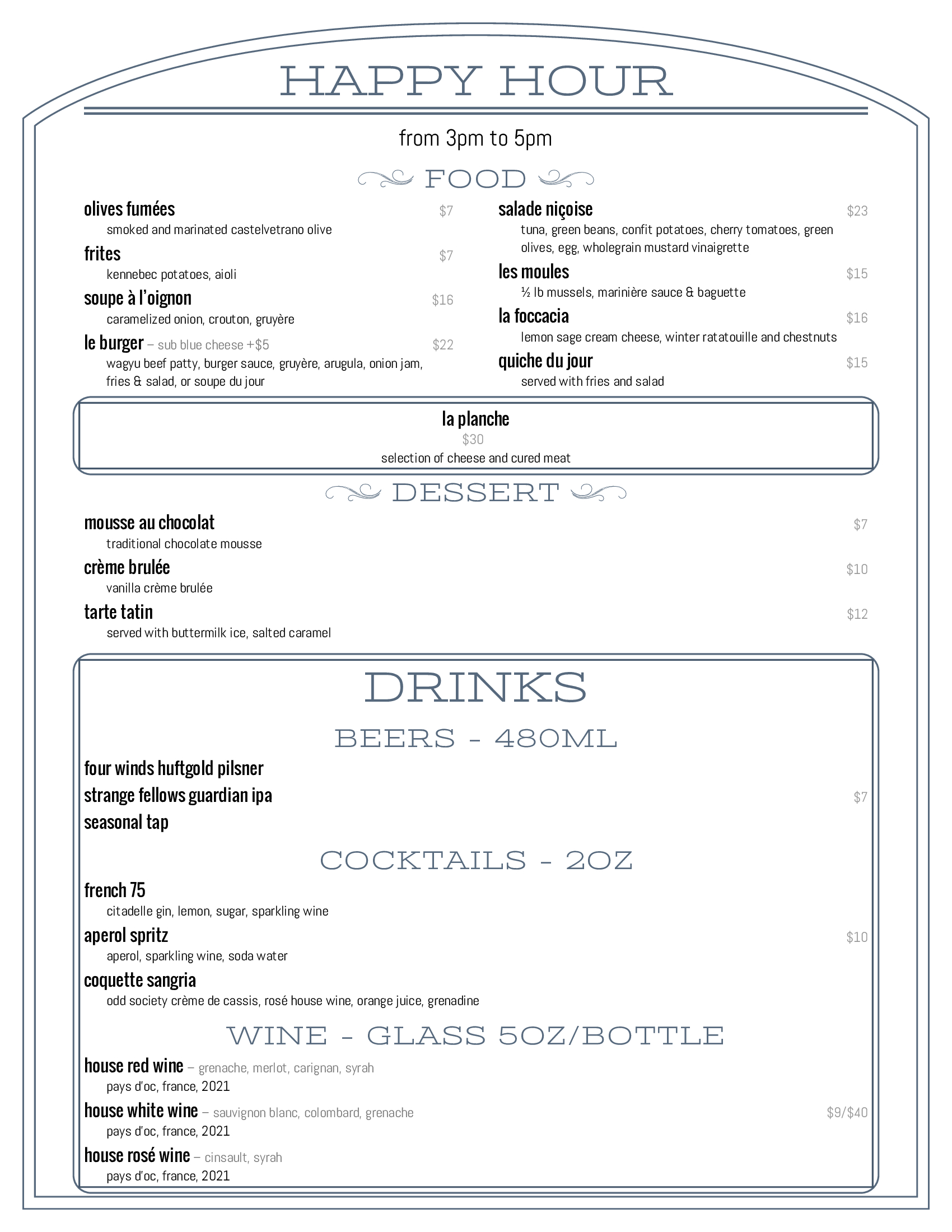 Menus – Coquette