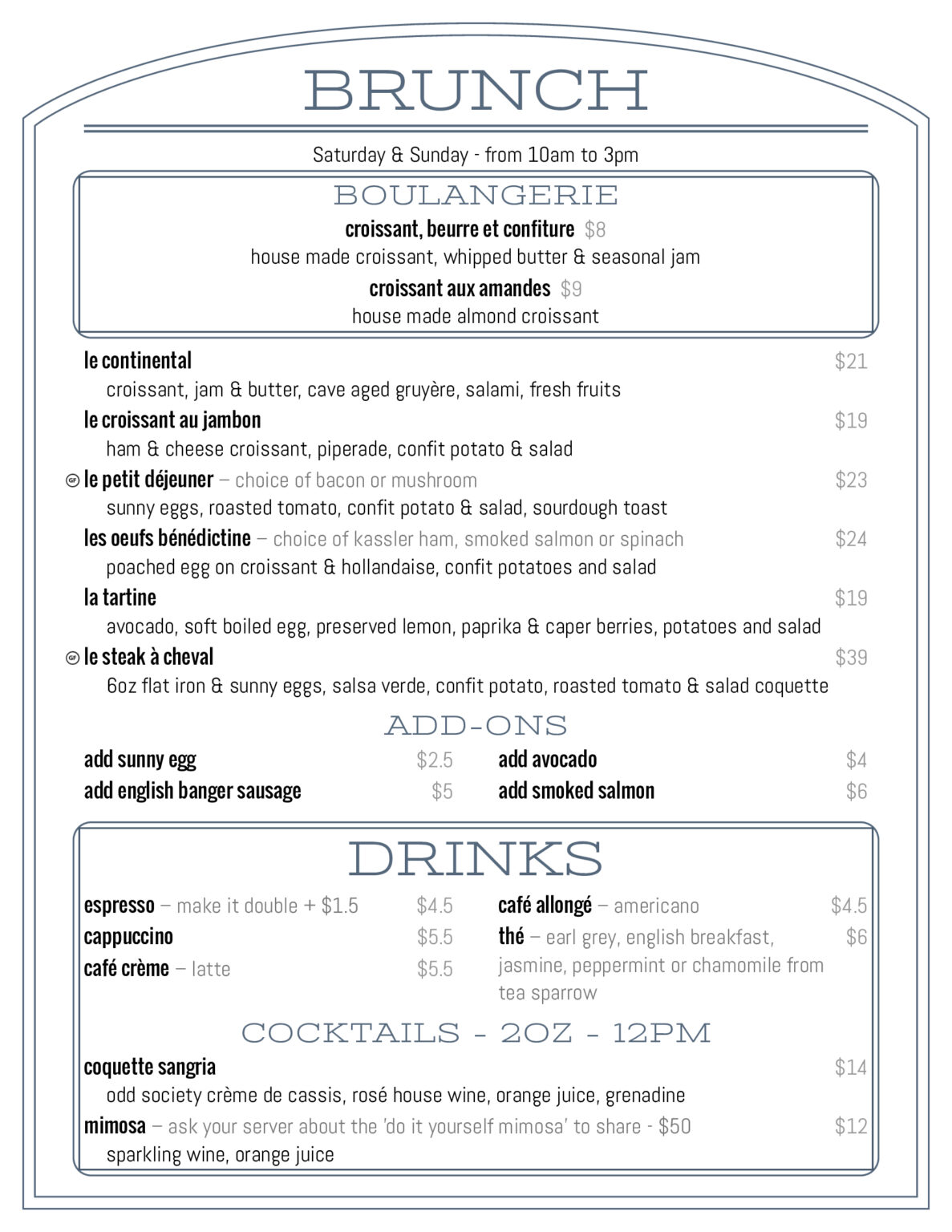 Menus – Coquette