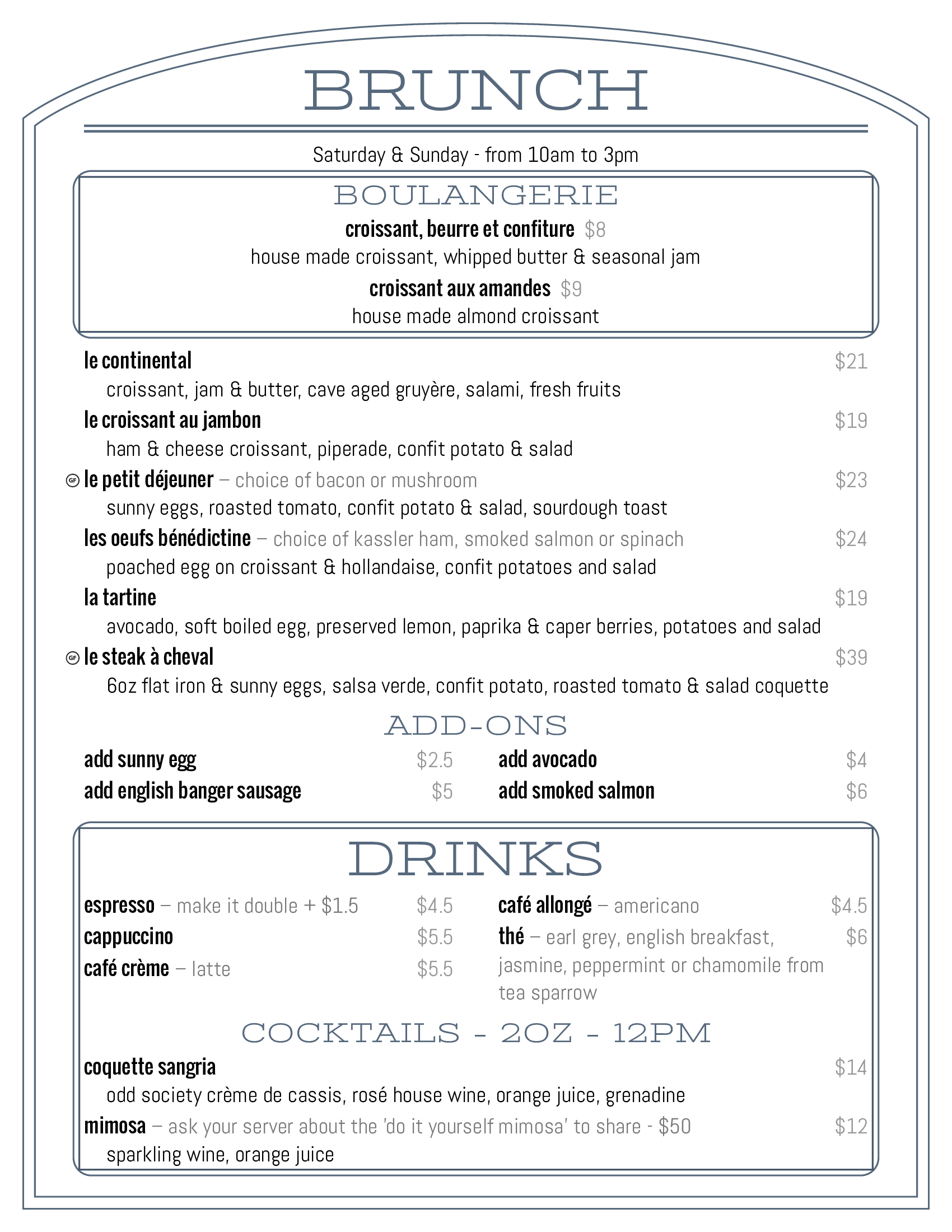 Menus – Coquette