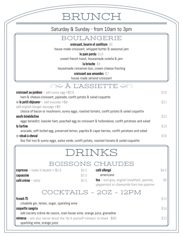 Menus – Coquette
