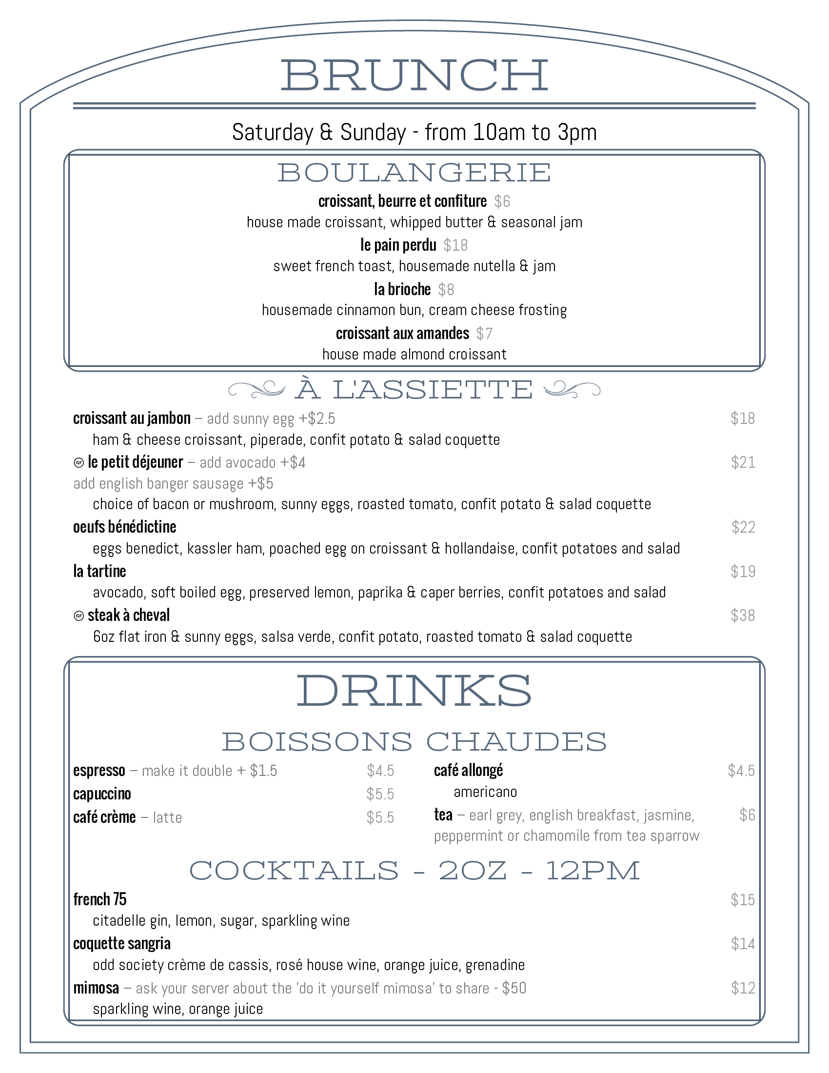Menus – Coquette