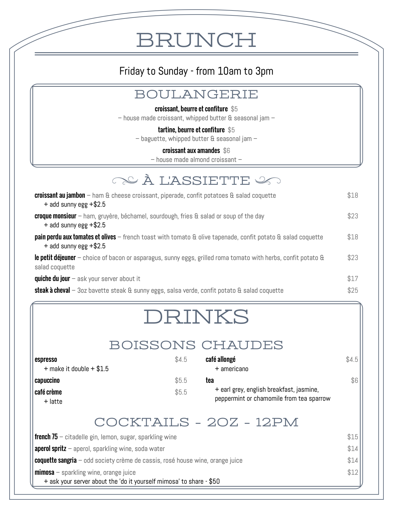 Menus – Coquette