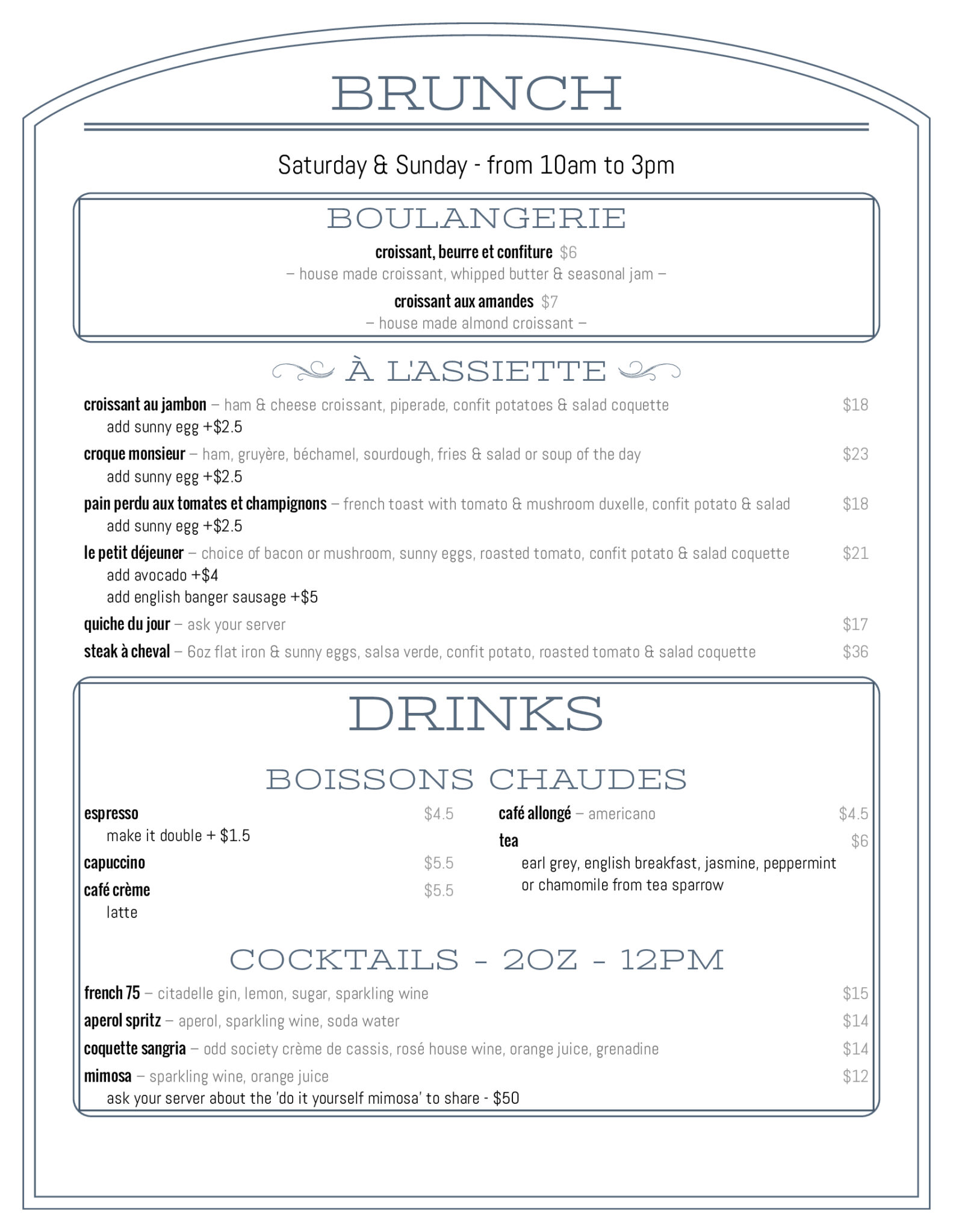 Menus – Coquette