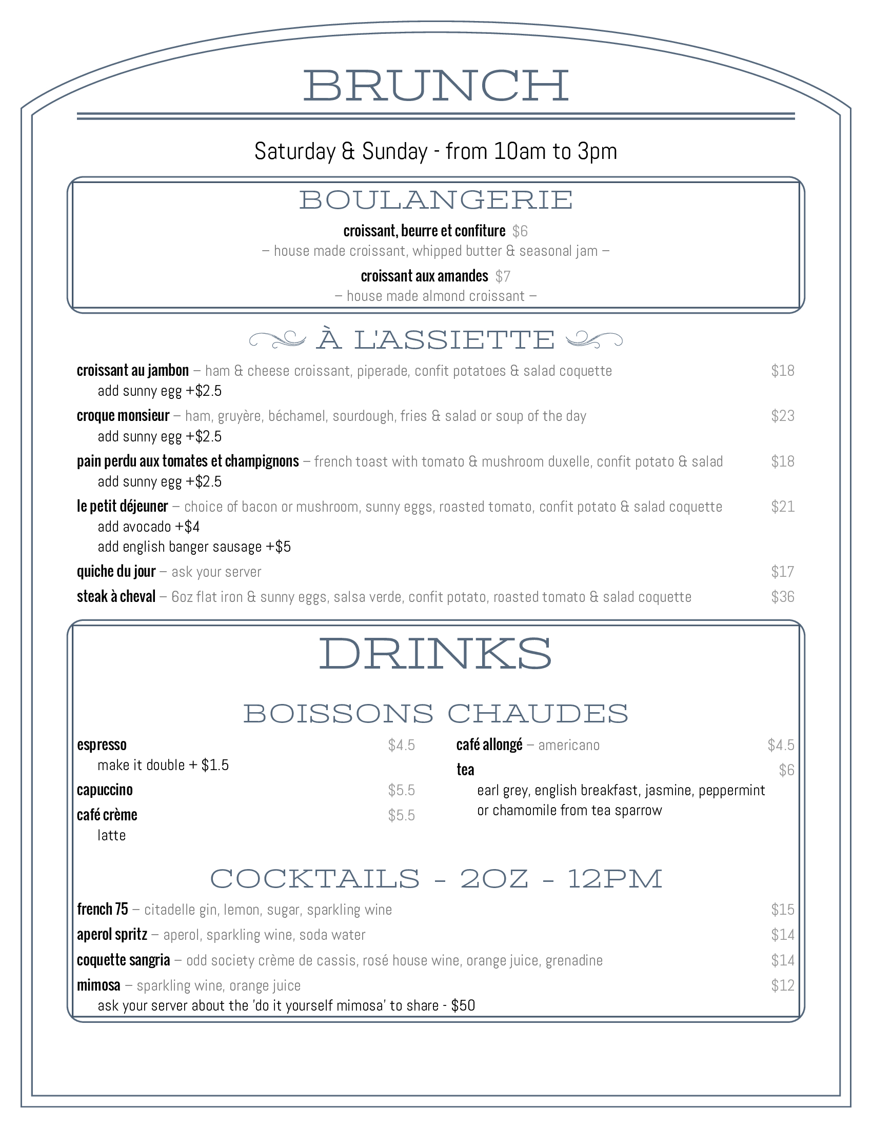 Menus – Coquette
